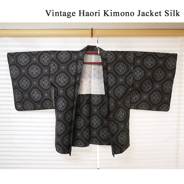 Vintage Haori Kimono Jacket Silk, Navy Blue base Tortoiseshell Link Pa ...