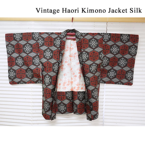 Vintage Haori Kimono Jacket Silk, Black & Red base, Tortoiseshell Patt ...