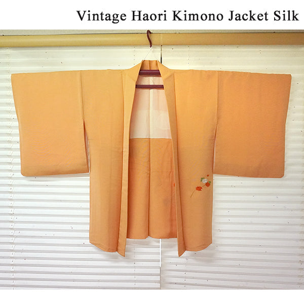 Vintage Haori Kimono Jacket Silk, Light Orange base, cherry blossoms ...