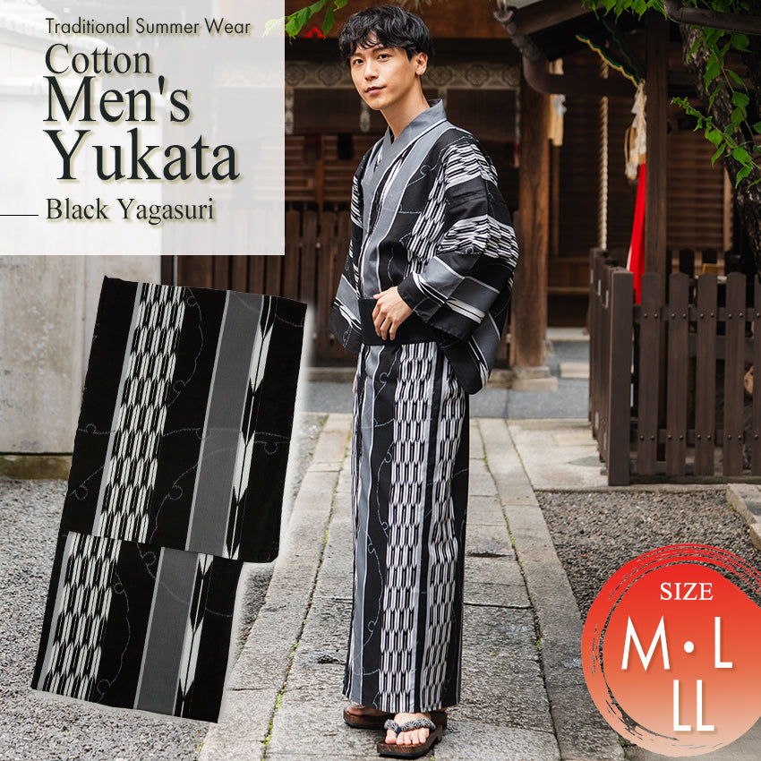 Men's Yukata Cotton : Black Yagasuri Yukata – Kyoto Maruhisa USA