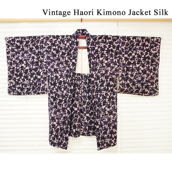 Vintage Haori Kimono Jacket Silk, Soft Pink base, Purple Leaf Design ...