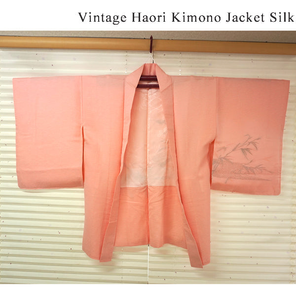 Vintage Haori Kimono Jacket Silk, Baby Pink base, Bamboo Leaves – Kyoto ...
