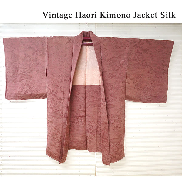 Vintage Haori Kimono Jacket Silk, Orangey-Pink base, cherry blossoms ...