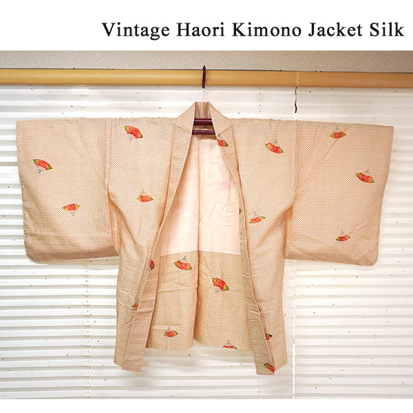Vintage Haori Kimono Jacket Silk, Ivory Beige base, Plum Blossom ...