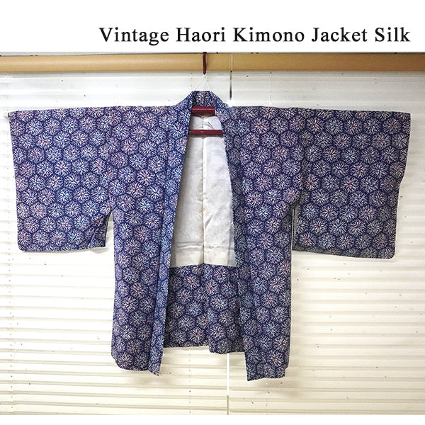 Vintage Haori Kimono Jacket Silk, Blue base, Chrysanthemum Motif ...