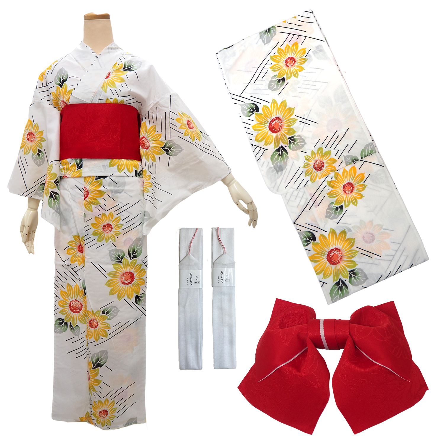 Women's Cotton Yukata Coordinate Set For Beginners : White Yukata & Re ...