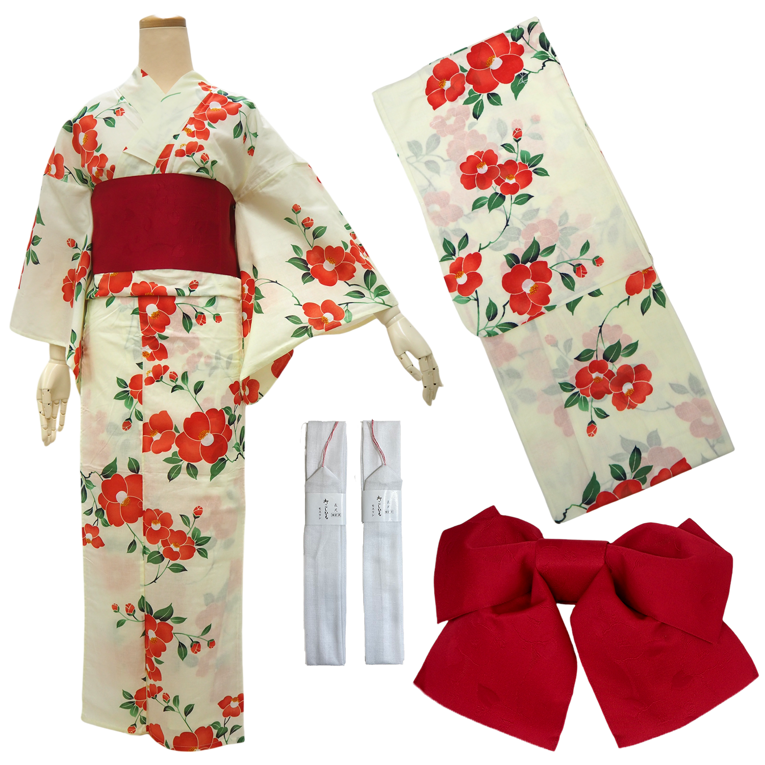Women's Cotton Yukata Coordinate Set For Beginners : Cream Yukata & Re ...