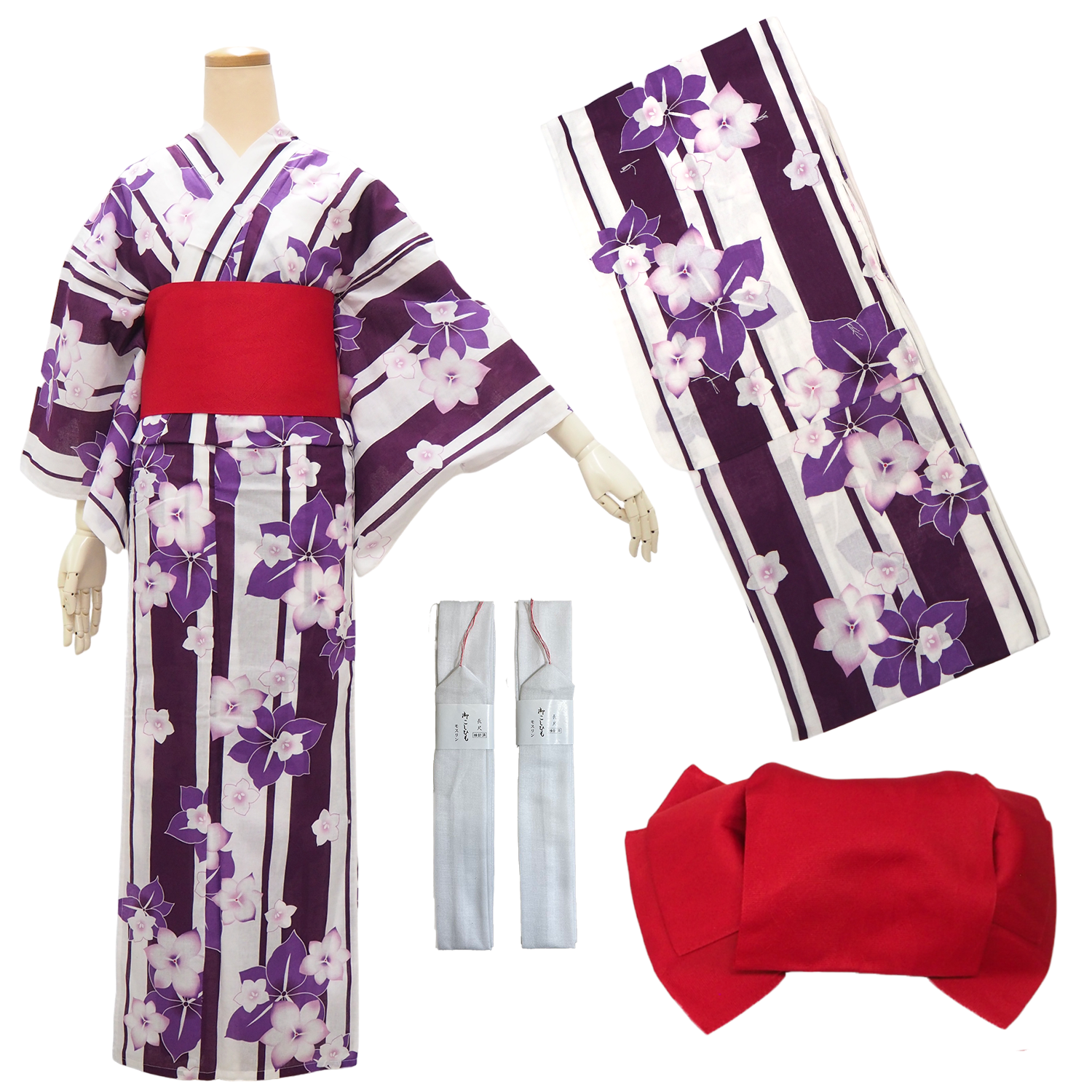 Women's Cotton Yukata Coordinate Set For Beginners : White Yukata & Re ...