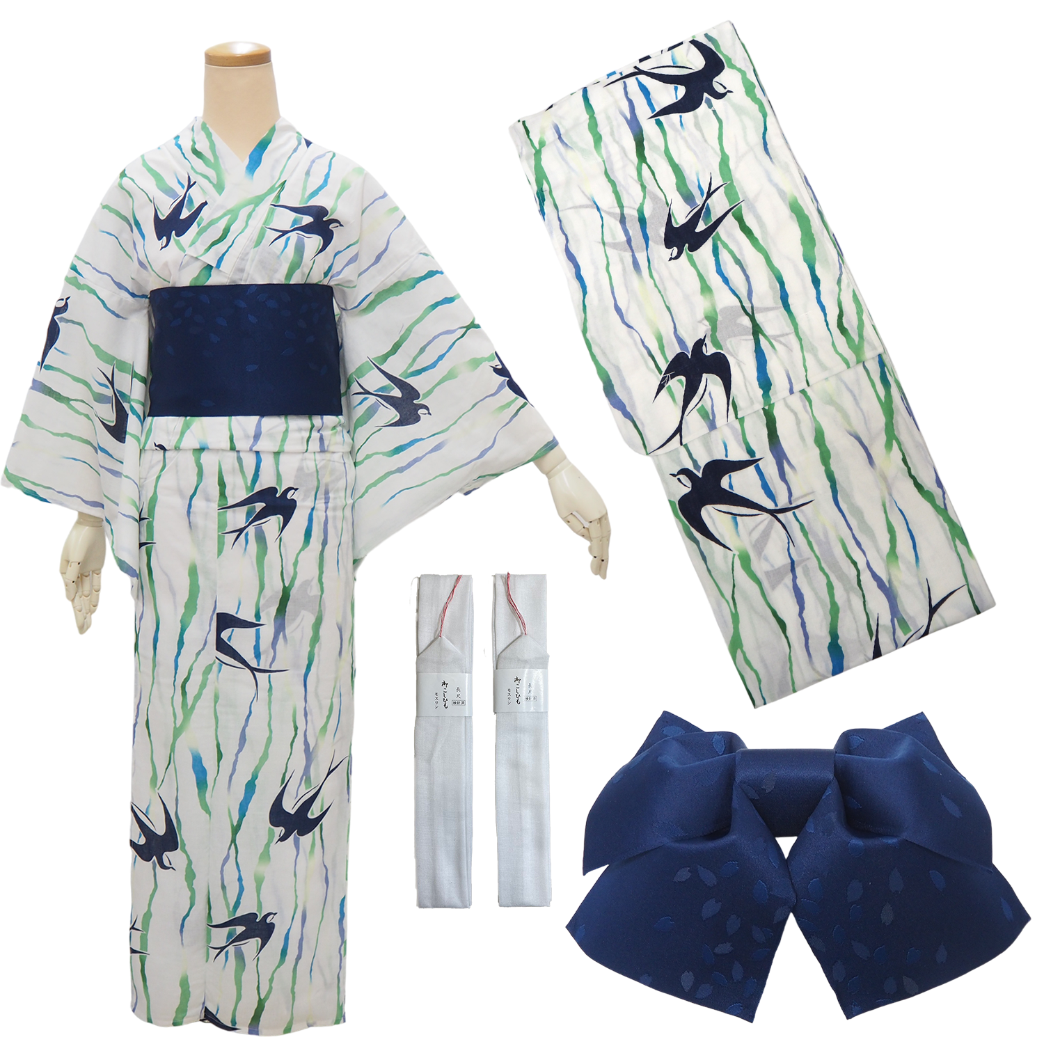 Women's Cotton Yukata Coordinate Set For Beginners : White Yukata & Na ...