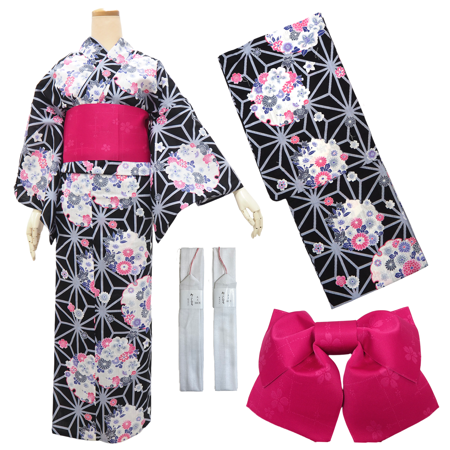 Women's Cotton Yukata Coordinate Set For Beginners : Black Yukata & Da ...