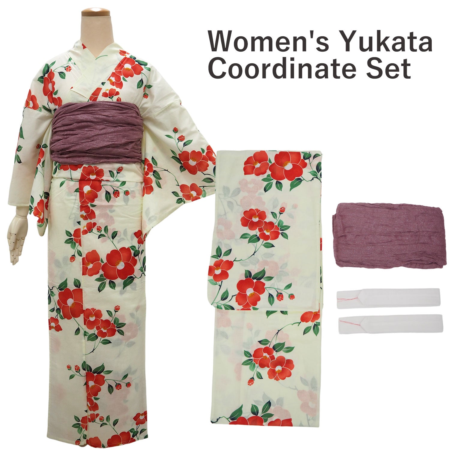 Women's Yukata Coordinate Set of 3 For Beginners : Cream Yukata & Old ...