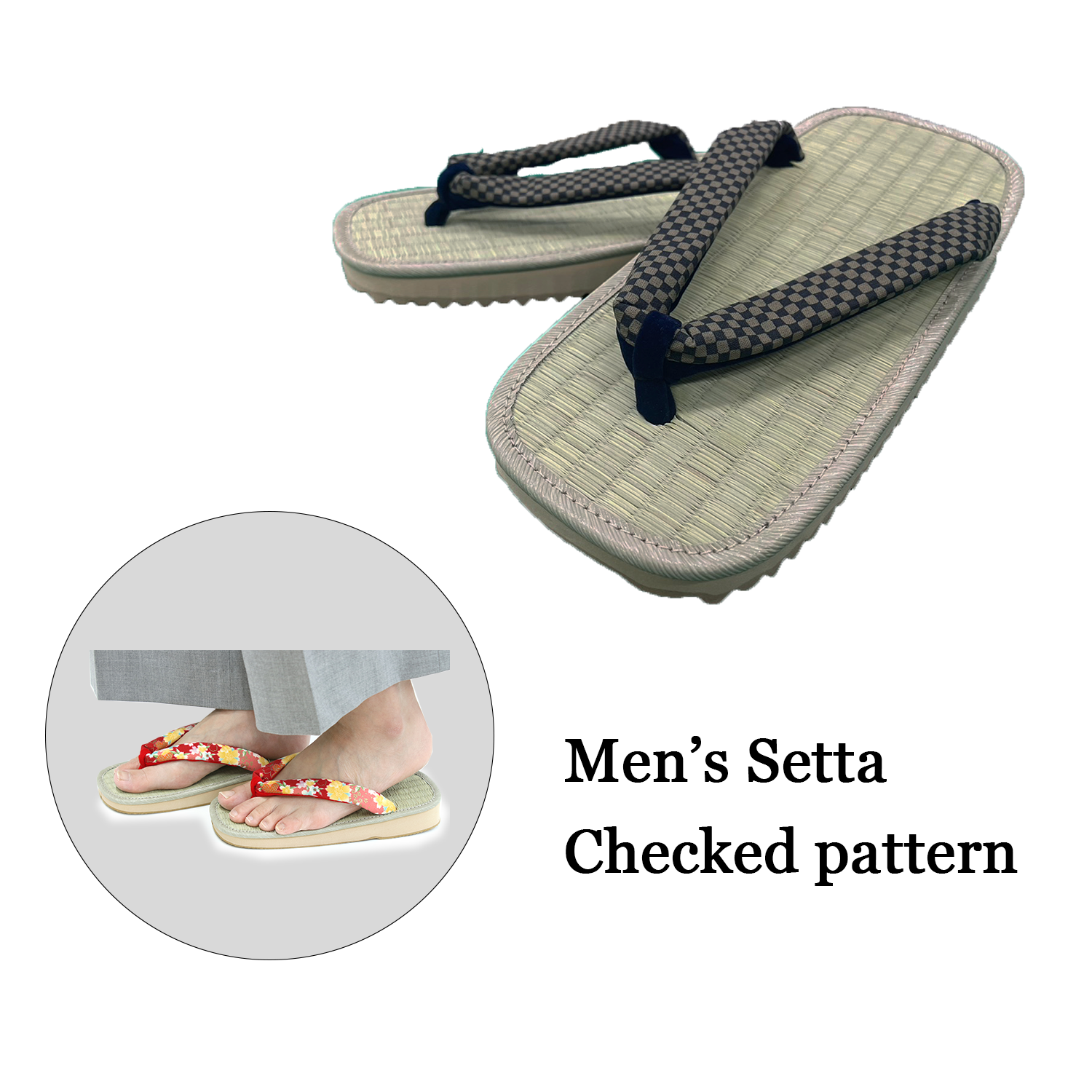 Men's Tatami setta sandals : Checked pattern – Maruhisa Kyoto