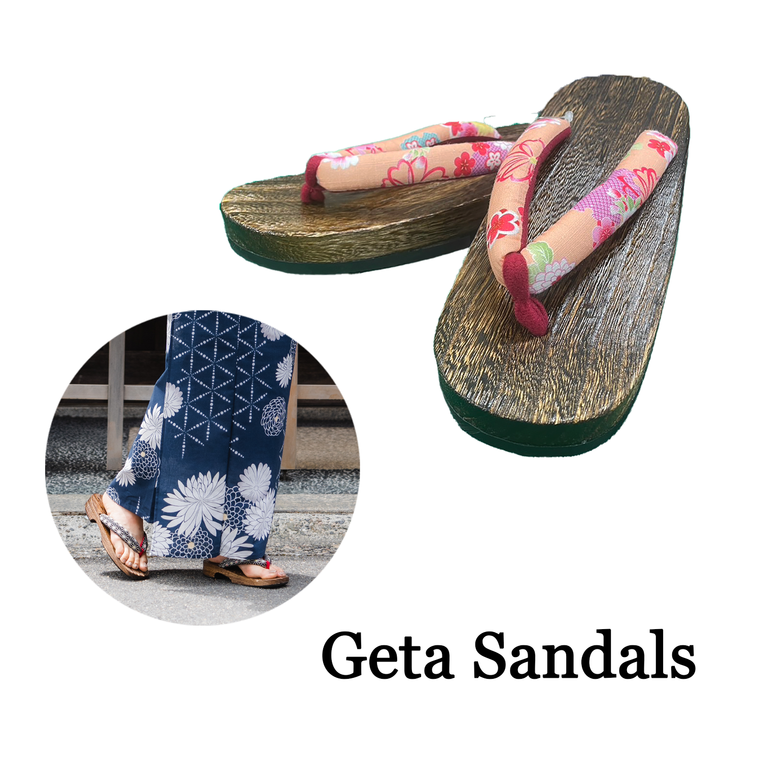 Woman's Wooden Geta Sandals : Pink, Red Pink plums & Brown sole – Kyoto ...