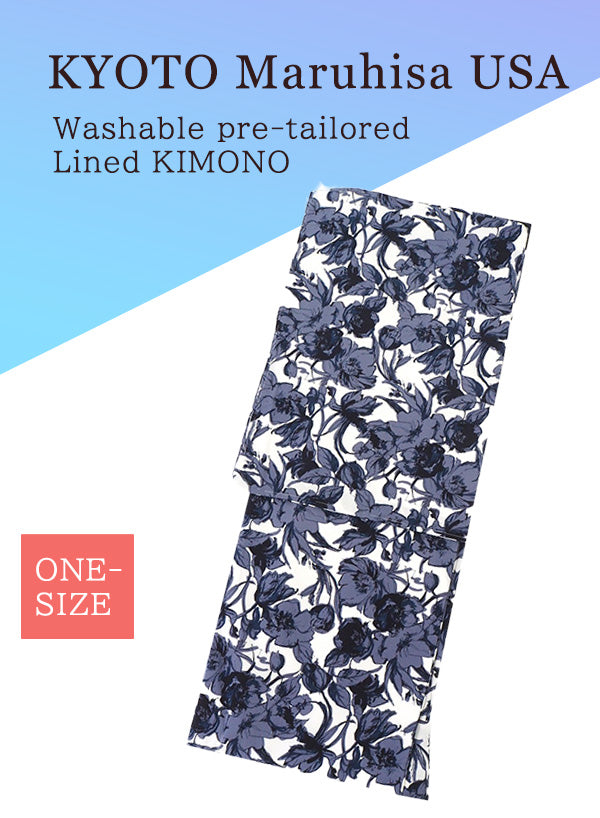 Washable pre-tailored Lined KIMONO【ONE-SIZE】（Larger floral pattern ...