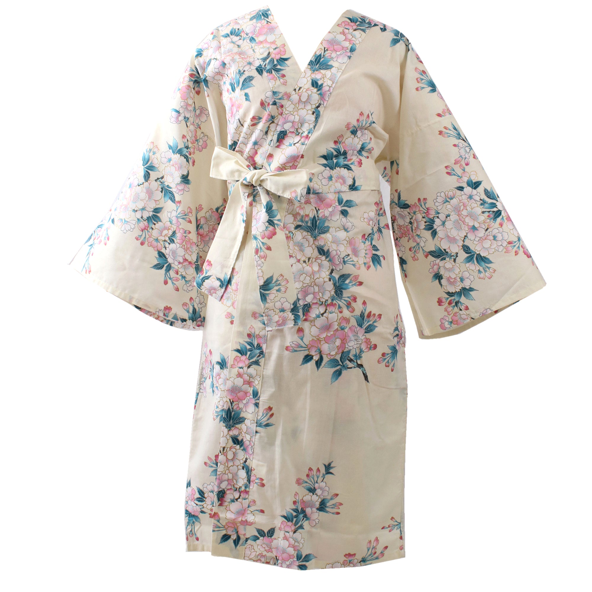 Women's Happi Coat: Kimono Robe - Cherry Blossom White – Kyoto Maruhisa USA